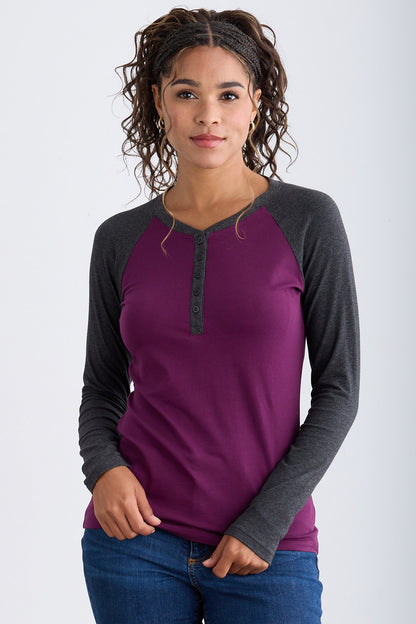 Women's Long Sleeve Raglan Henley | Organic Cotton | Fair Indigo