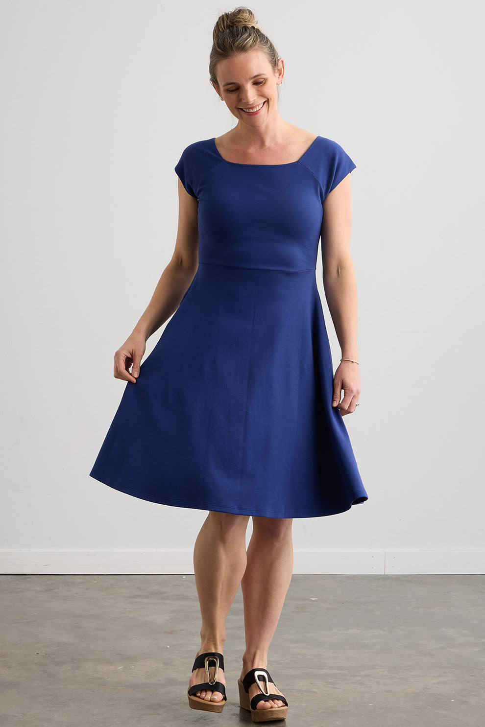 Womens Organic Ballet Neck Dress - Fair Indigo