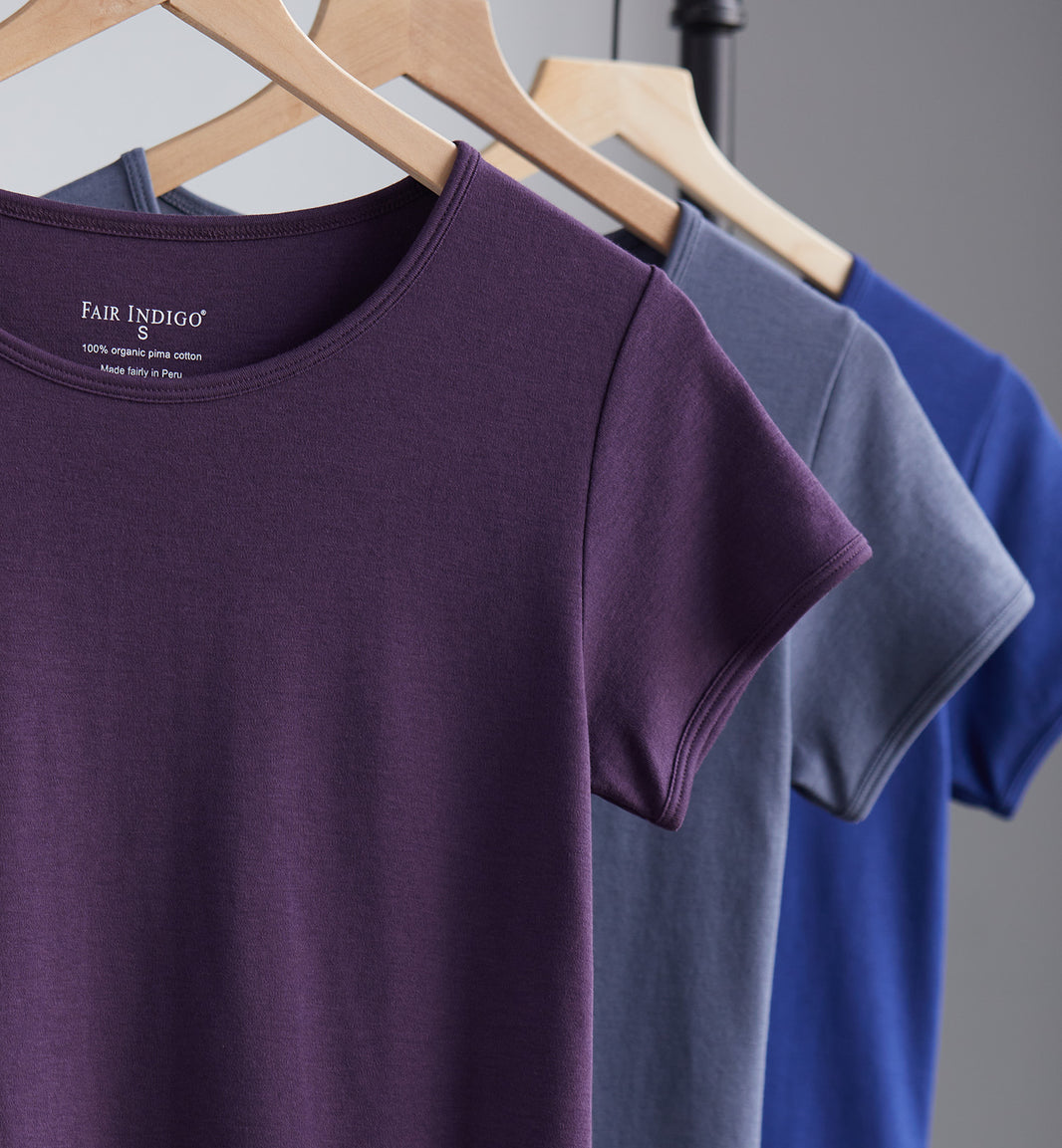 Women's 100% Organic Cotton Elbow Sleeve V Neck Top - Fair Indigo